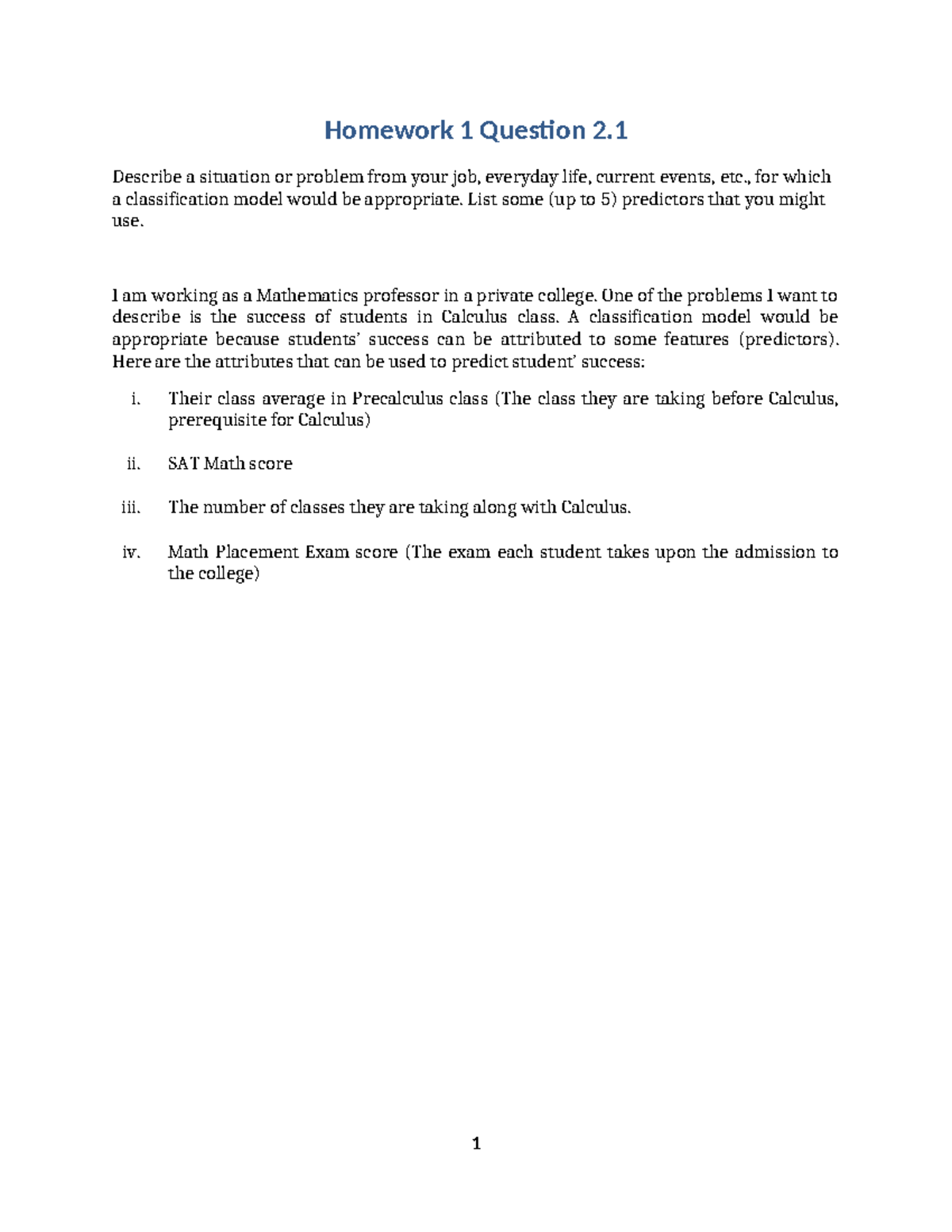 Homework 1 - Classification Model Analysis and Results - Studocu
