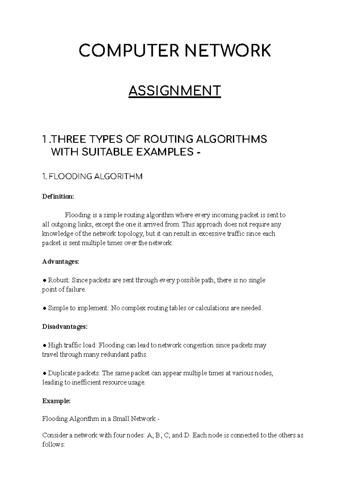 COMPUTER NETWORK ASSIGNMENT 1: ROUTING ALGORITHMS & EXAMPLES - Studocu