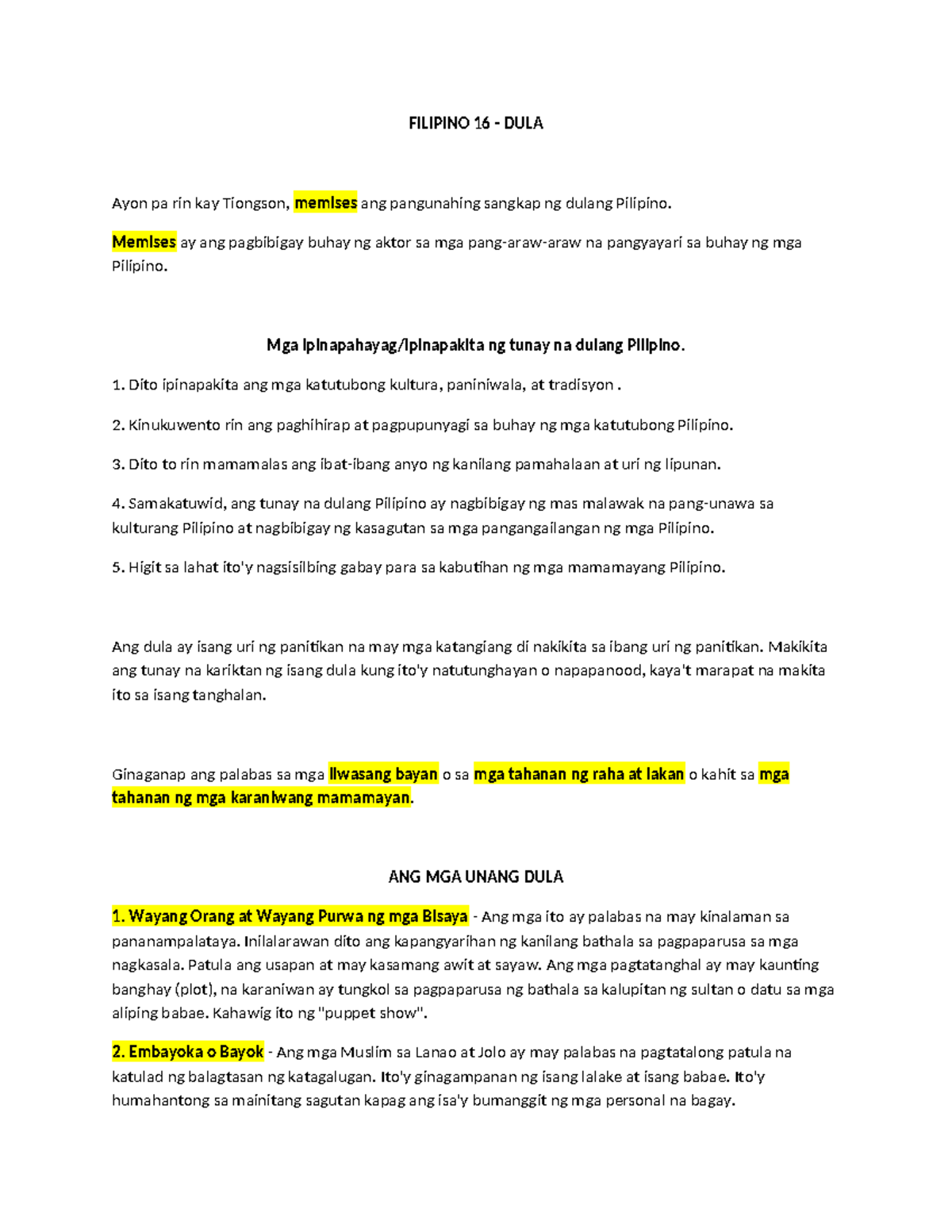 FILIPINO 16 DULA: Pagsusuri sa Sarsuwela at mga Tradisyonal na Dula ...
