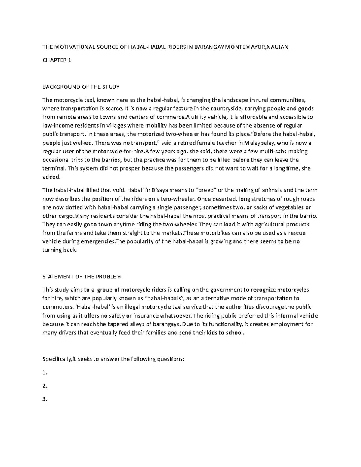 THE Motivational Source OF Habal Habal - THE MOTIVATIONAL SOURCE OF ...