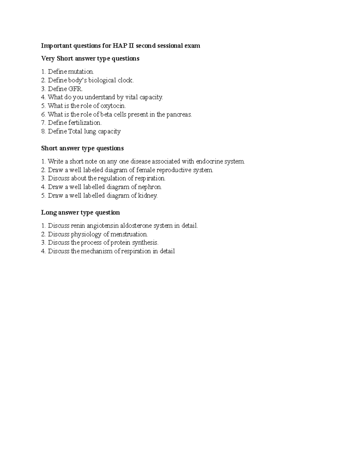 HAP II Second Sessional Exam Important Questions & Answers Guide - Studocu