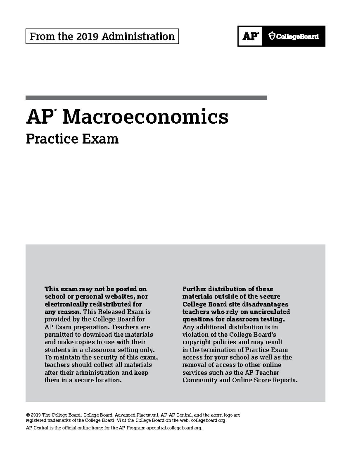 AP Macroeconomics Practice Exam Instructions and Guidelines (2019 ...