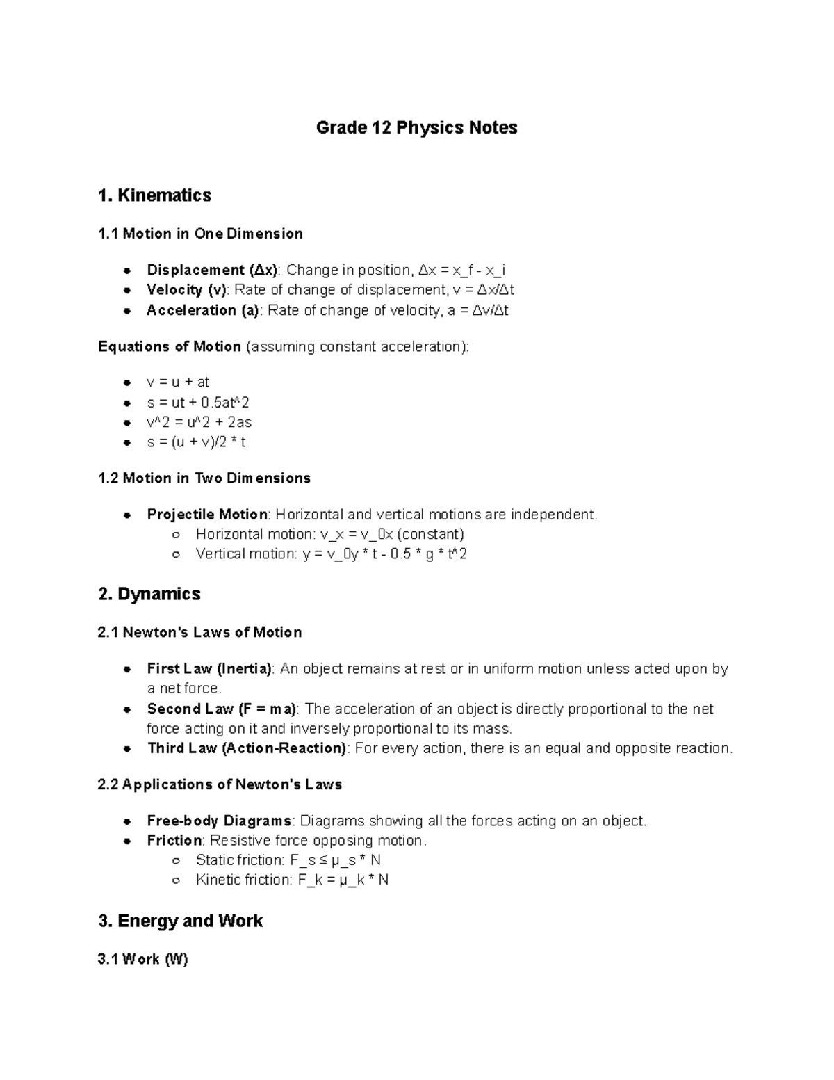 Grade 12 Physics Lecture Notes: Kinematics, Dynamics & More - Studocu