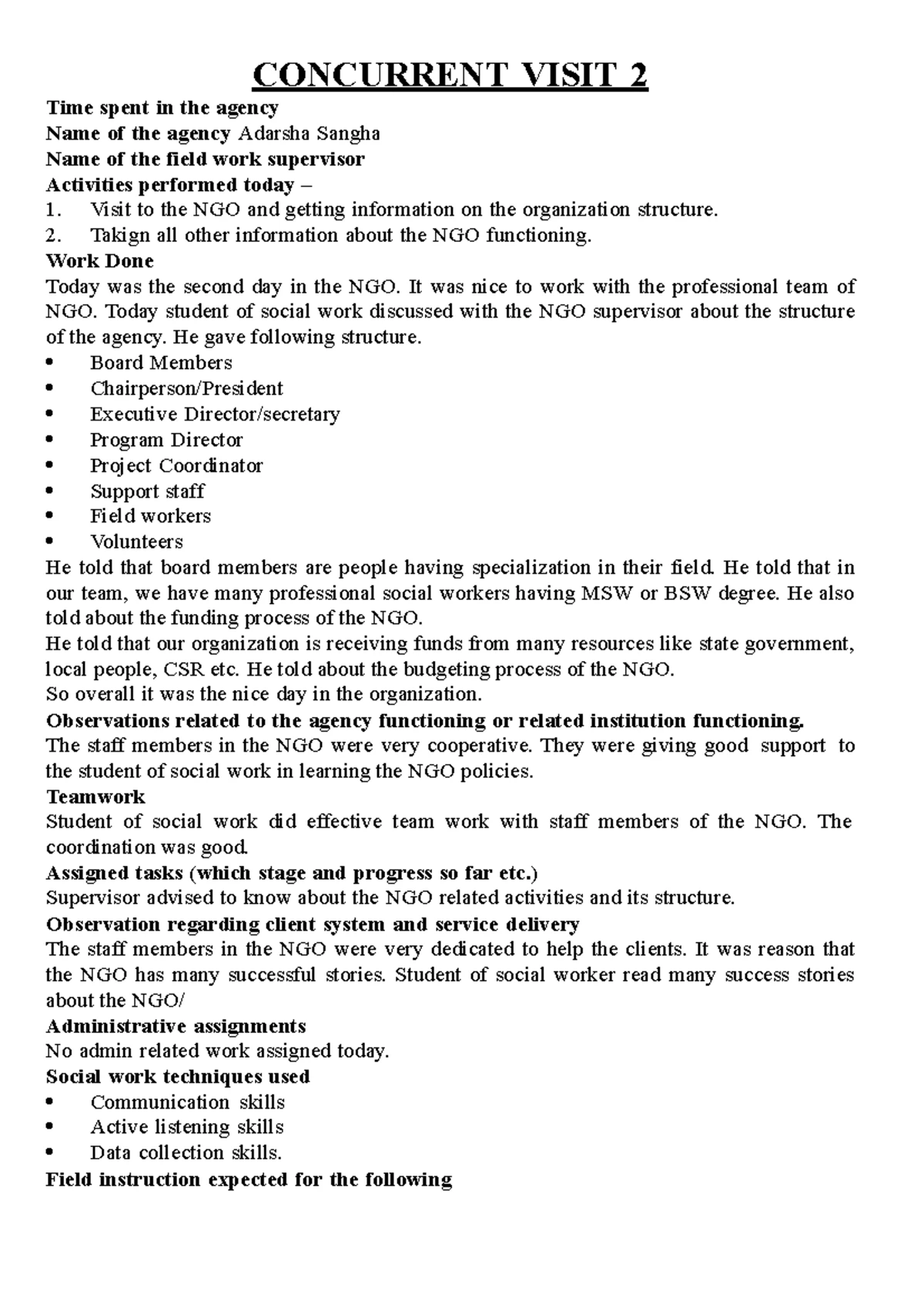 Block-1 Field Work Manual - MSWL - 013 Field Work Manual for Students MSW Social Work Practicum ...