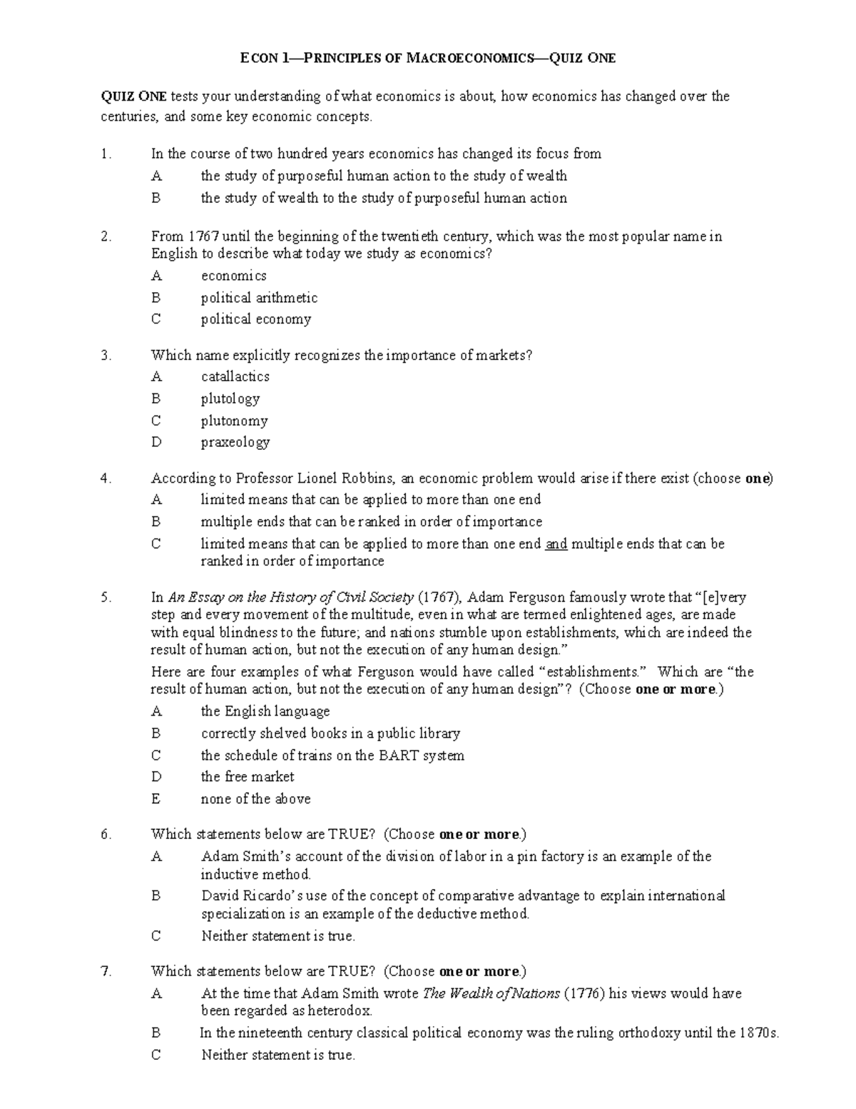 Econ 1—Principles of Macroeconomics—Quiz One Review - Studocu