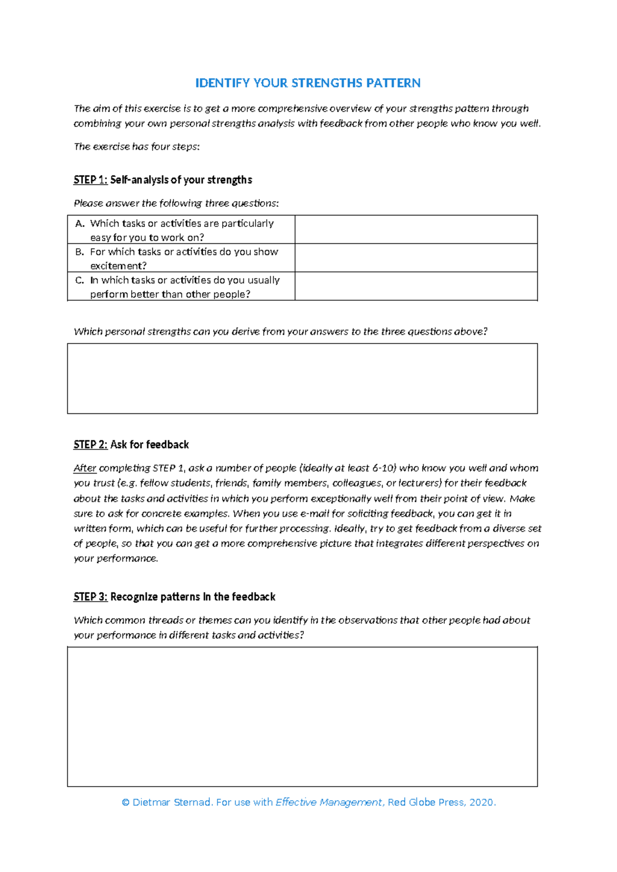 Strengths Pattern Analysis Exercise for Effective Management - Studocu