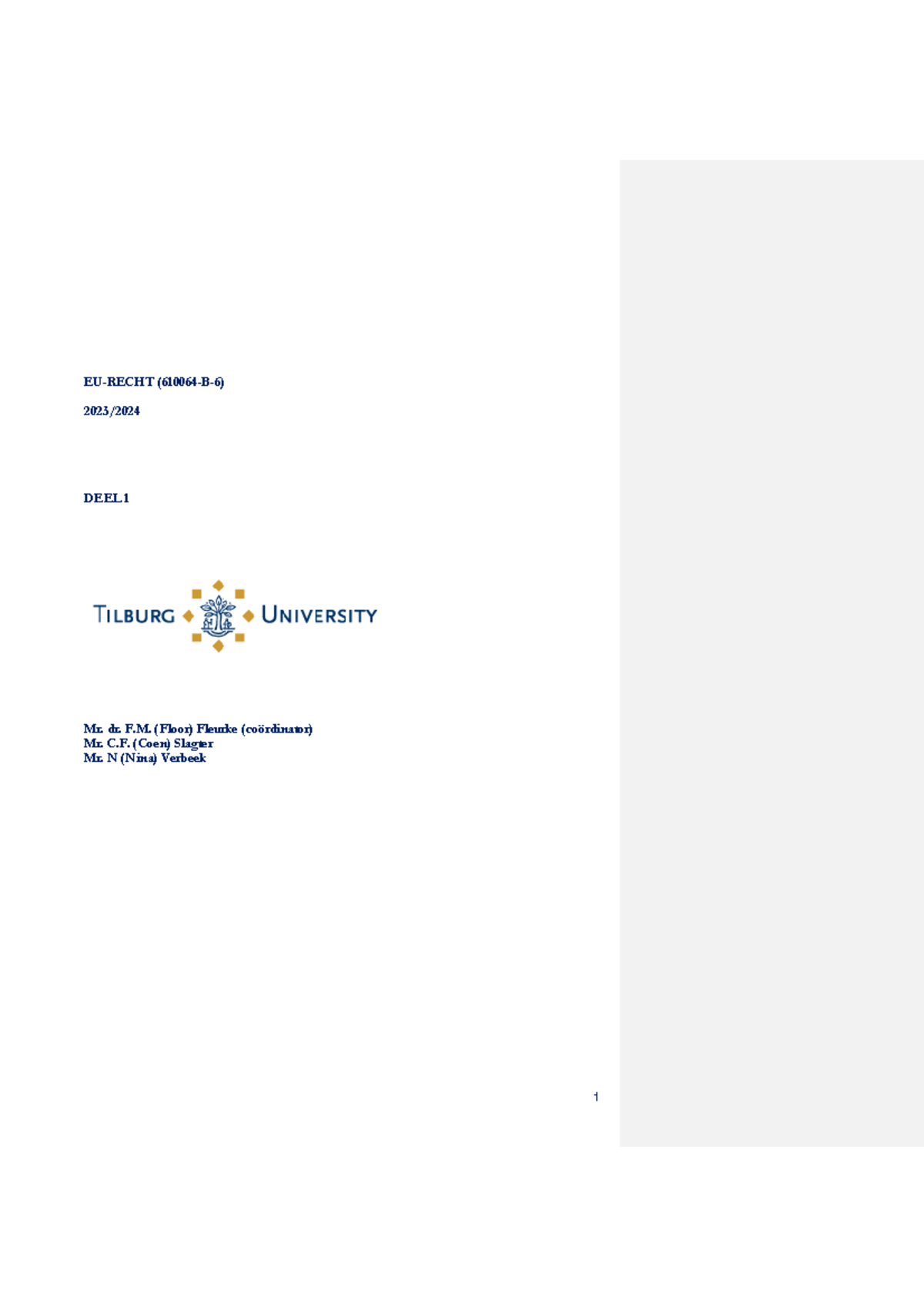 Syllabus EU-recht 610064-B-6 2023-2024: Finale Versie - Studeersnel