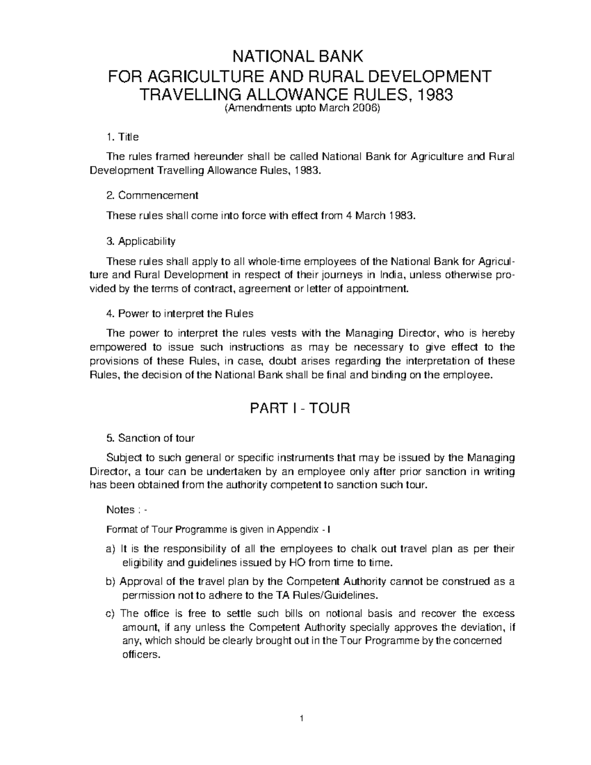 National Bank Travelling Allowance Rules 1983 - Complete Guide - Studocu