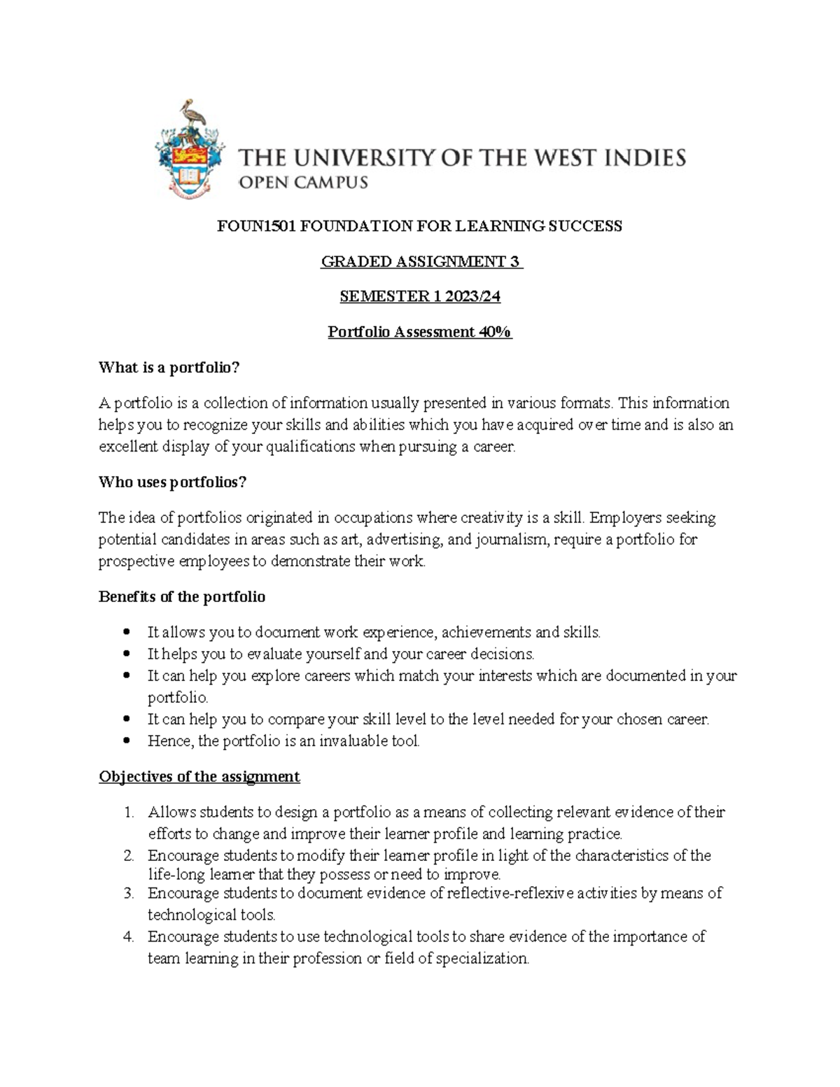 FOUN1501 E-Portfolio Assignment 3 Guidelines Sem 1 2023-24 - Studocu