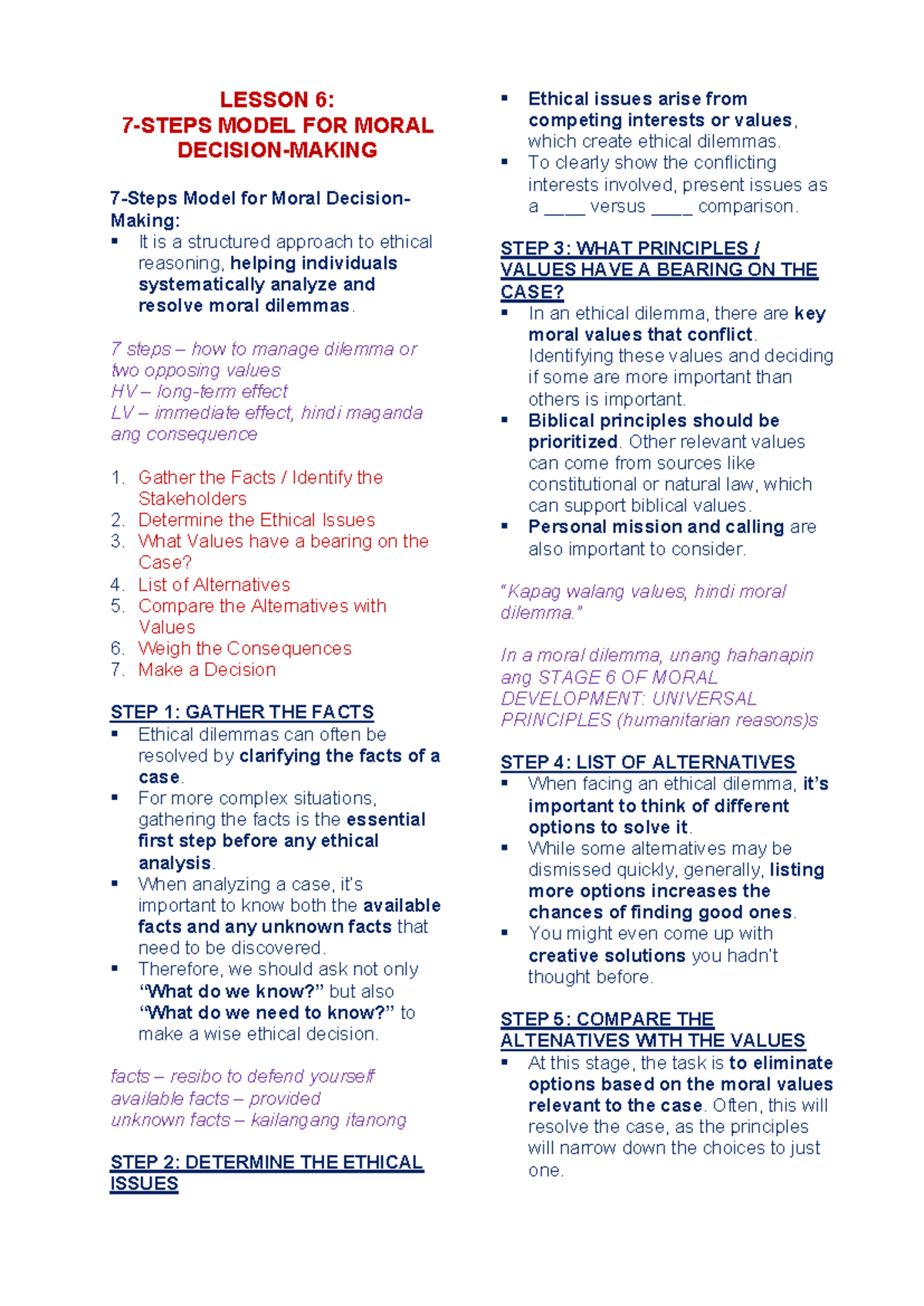LESSON 6: MODEL FOR MORAL DECISION-MAKING (ETHICS 101) - Studocu