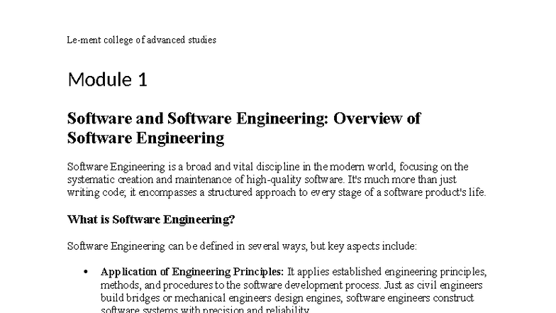 Module 1 - Overview of Software Engineering Concepts and Practices - Studocu