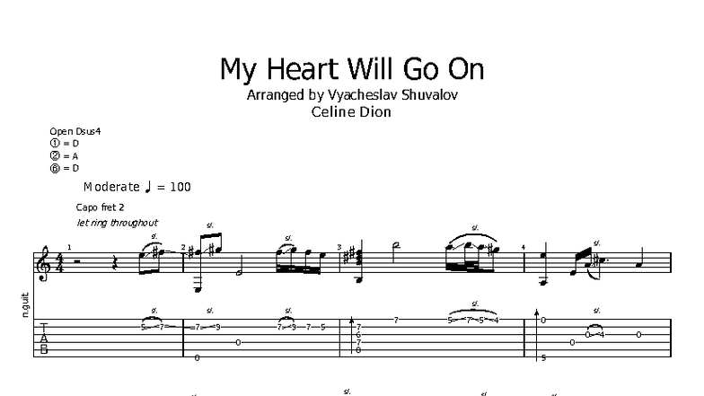 My Heart Will Go On - Guitar Arrangement (Capo 2) - Studocu