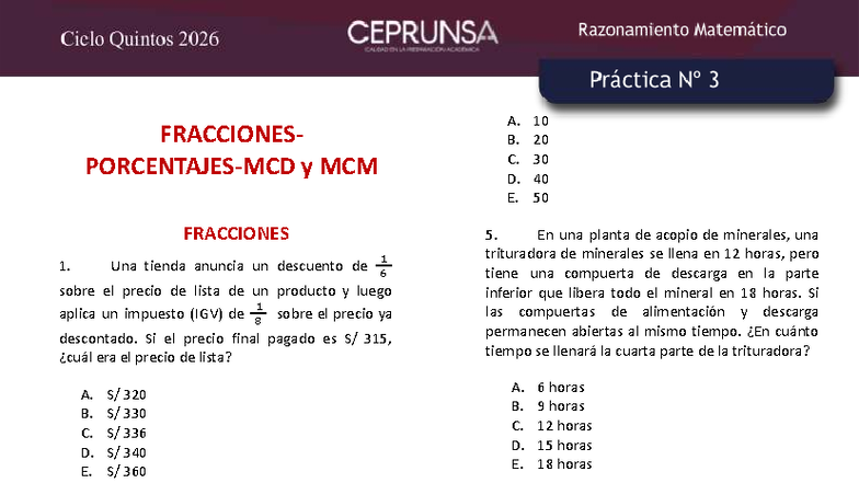 P3 - RAZ MAT S - Prácticas de Problemas de Fracciones y Porcentajes ...
