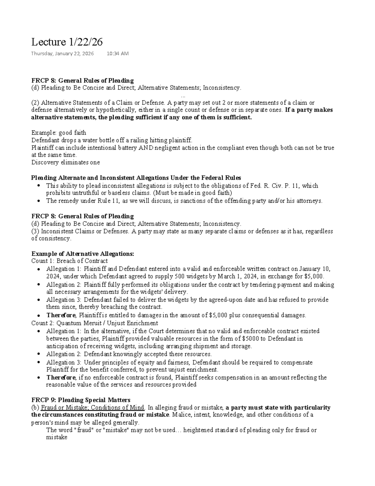 FRCP 8 & 9: General Rules of Pleading & Inconsistent Claims Lecture ...