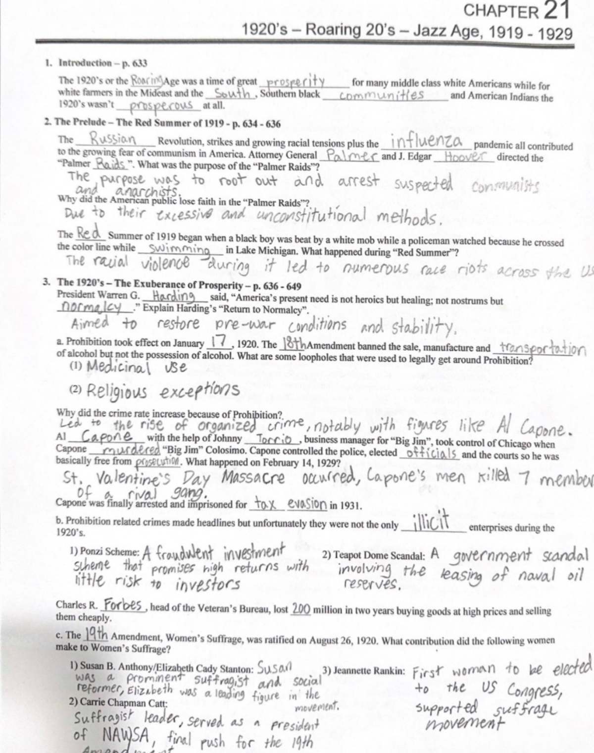 Chapter 21 Guided Reading: The Roaring Jazz Age and Its Impact on ...