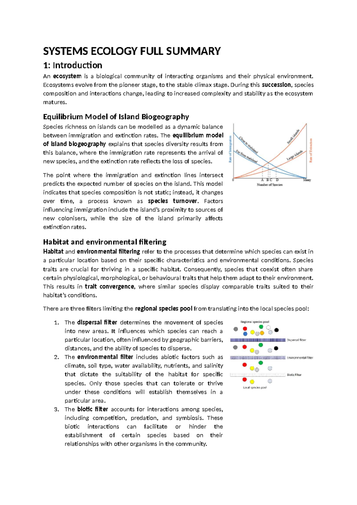Systems Ecology FULL SUMMARY: Key Concepts and Processes - Studeersnel