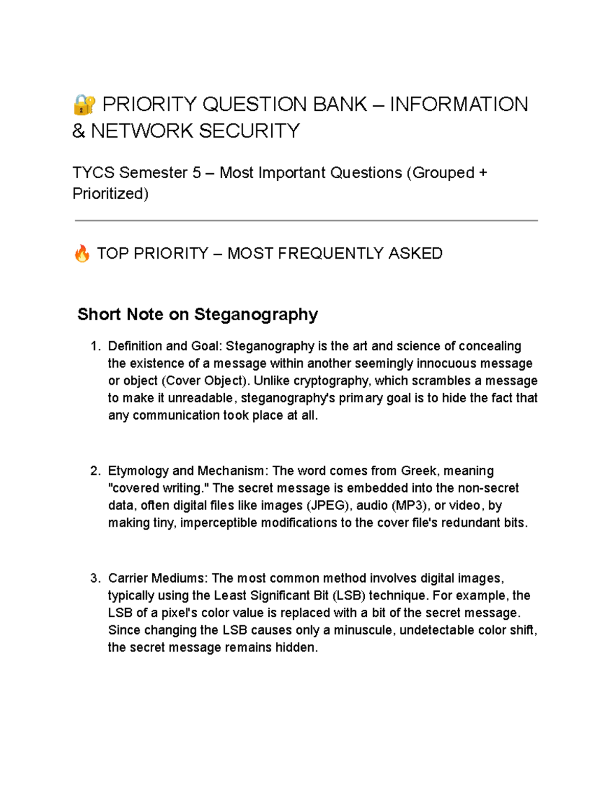 PRIORITY QUESTION BANK: INFO & NETWORK SECURITY TYCS Sem 5 - Studocu
