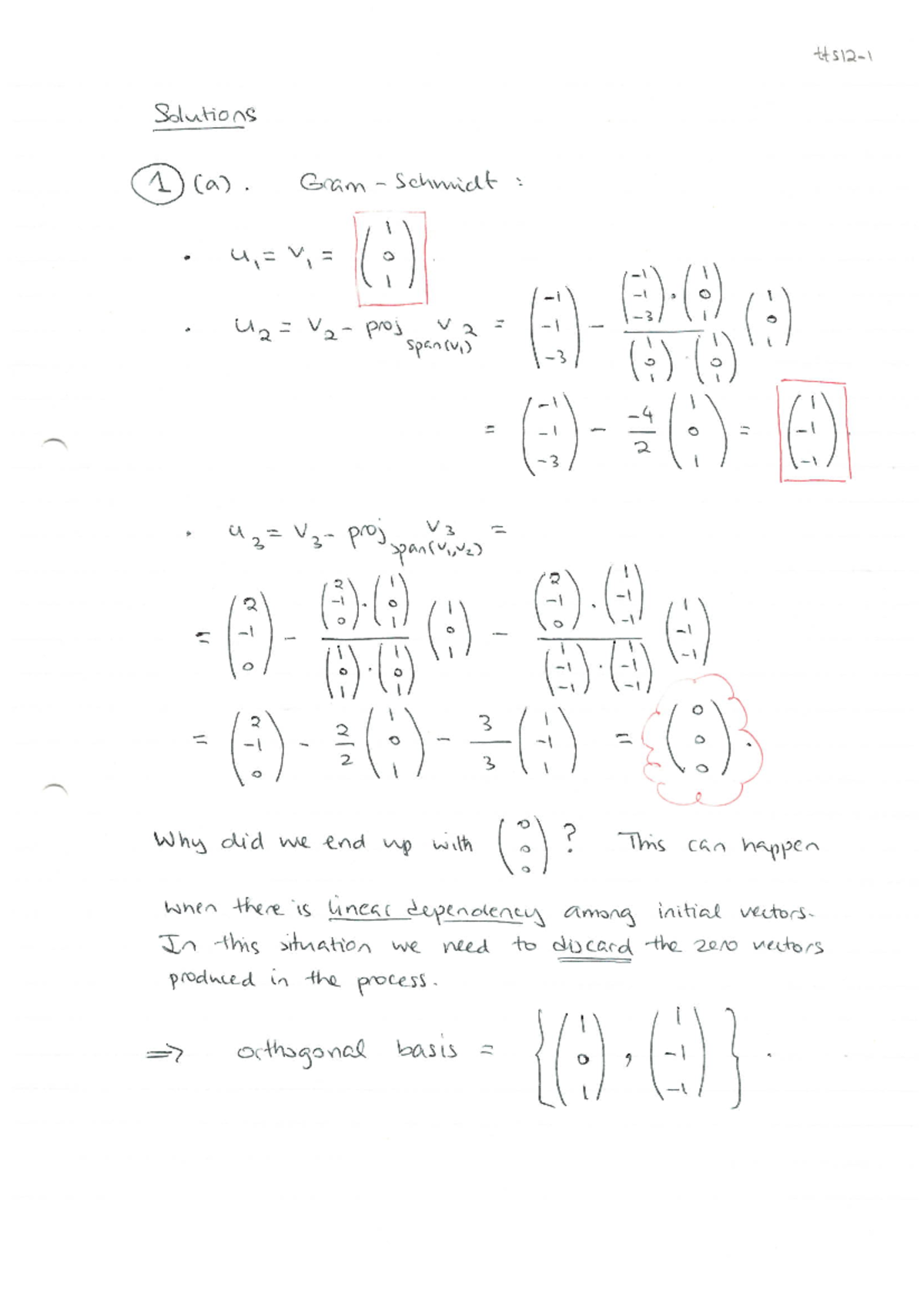 Tutorial 12 Solutions: Gram-Schmidt Process and Linear Dependency - Studocu