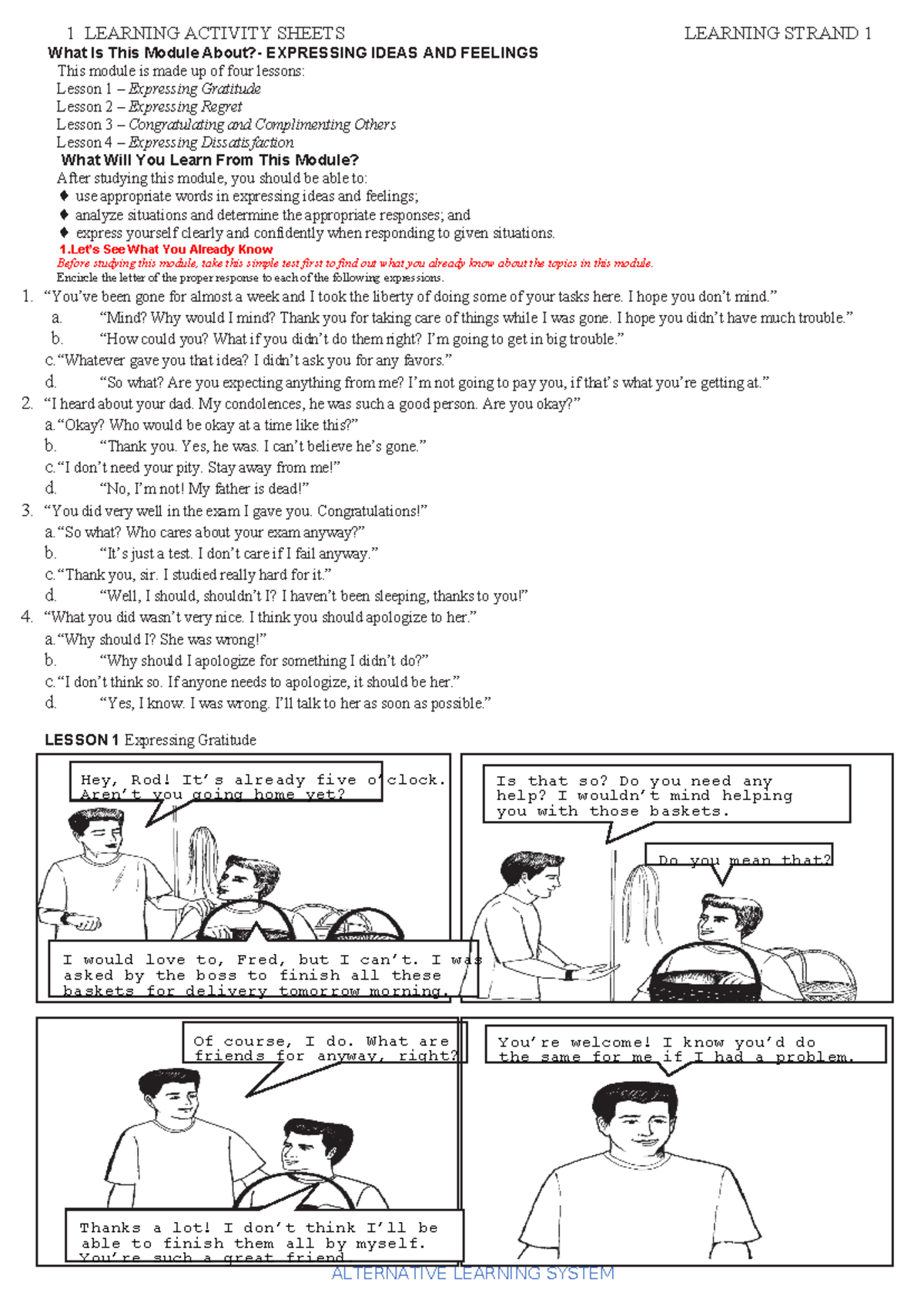 Expressing Ideas and Feelings 1: A Comprehensive Module on ...