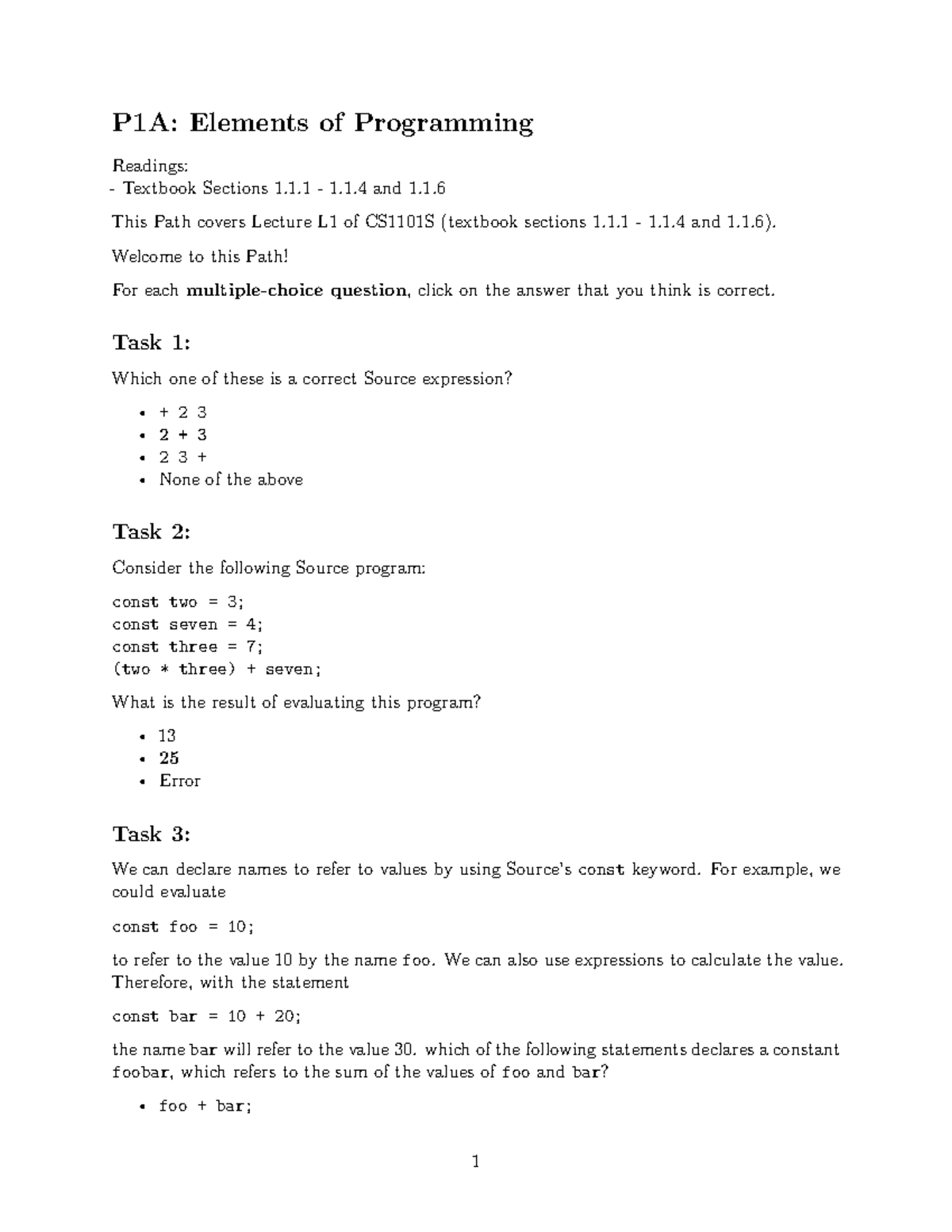CS1101S: Lecture L1 - Elements of Programming Readings - Studocu