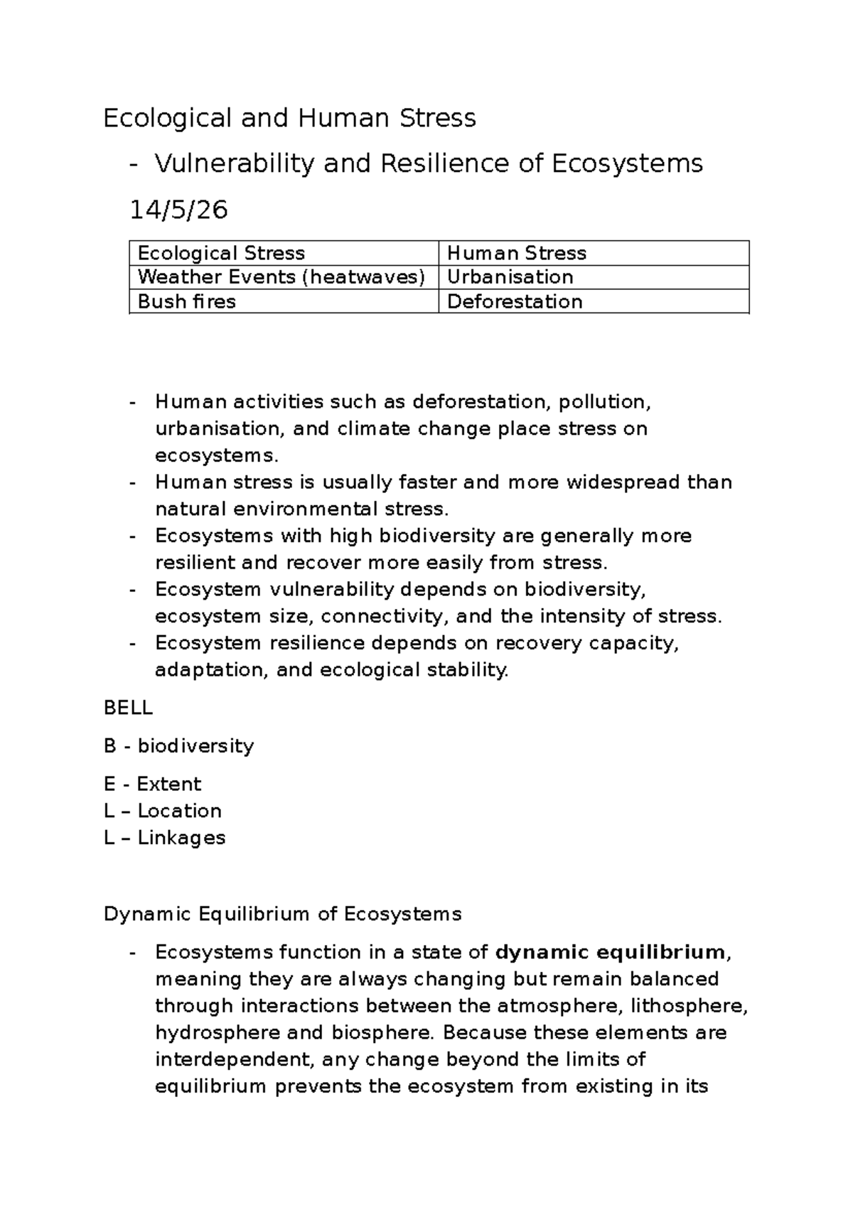 Ecological & Human Stress: Vulnerability & Resilience of Ecosystems ...