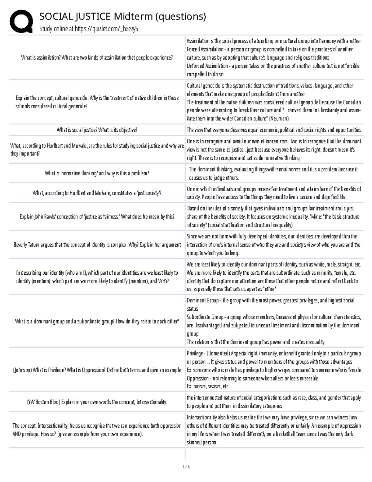 SOCIAL JUSTICE Midterm Exam Study Notes and Questions - Studocu