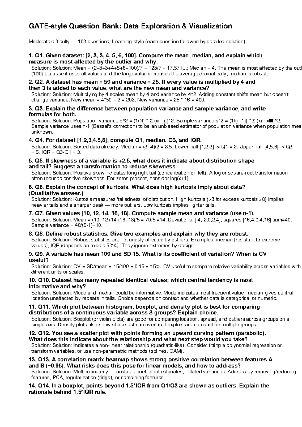 GATE Data Exploration Visualization: 100 QA for Learning Style - Studocu