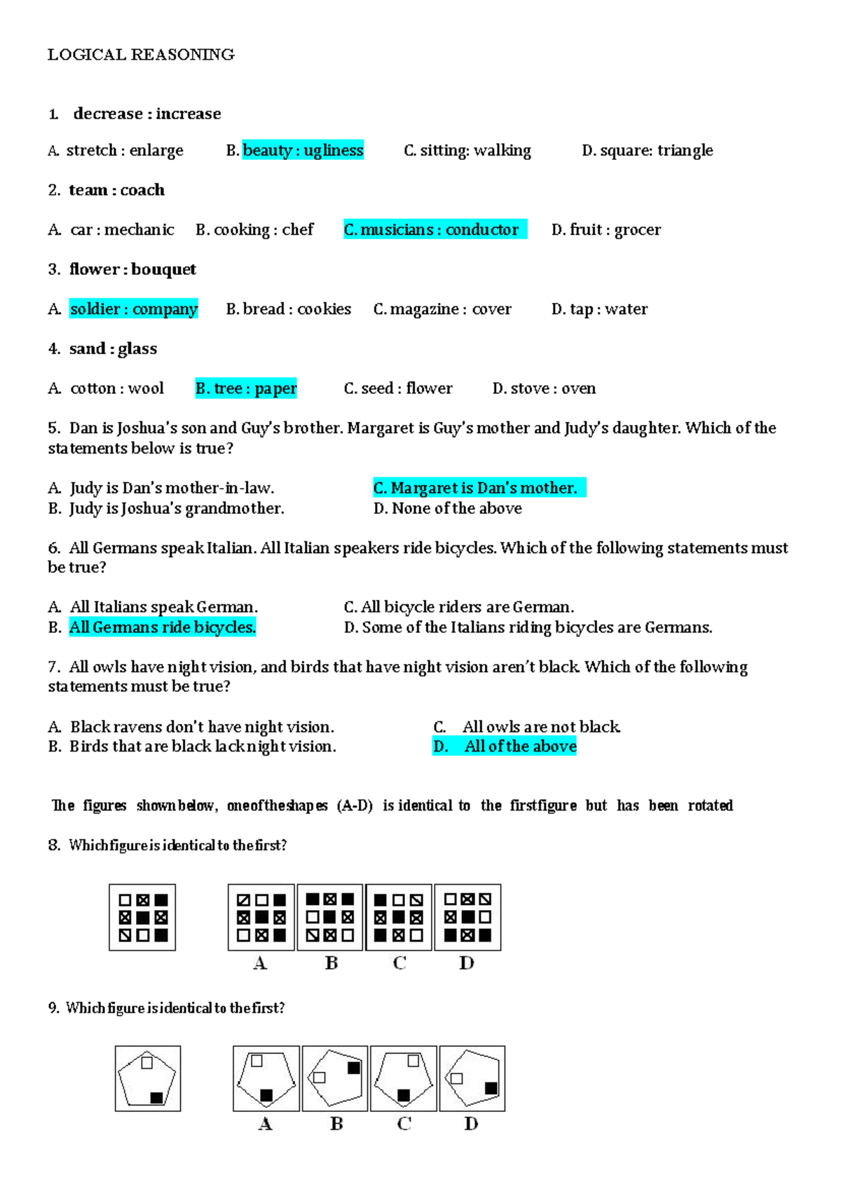 Logical Reasoning Practice Questions and Answers - Studocu