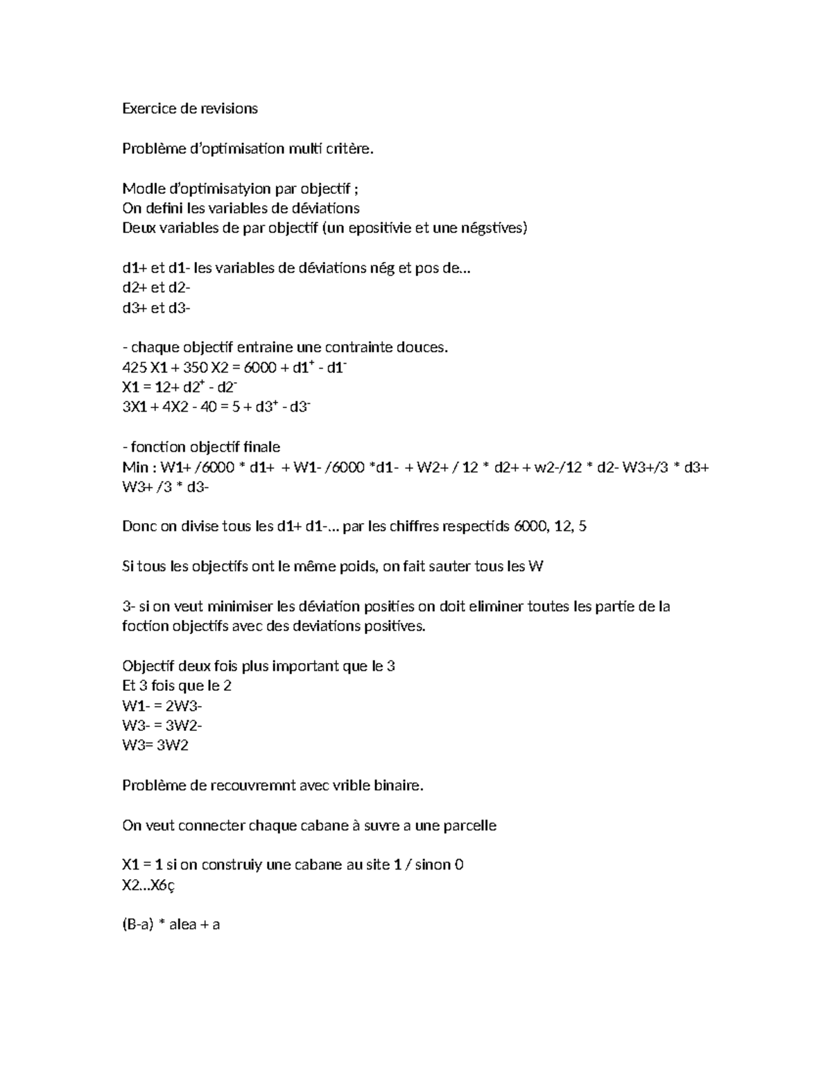 Exercice de revisions - Exercice de revisions Problème d’optimisation multi critère. Modle - Studocu