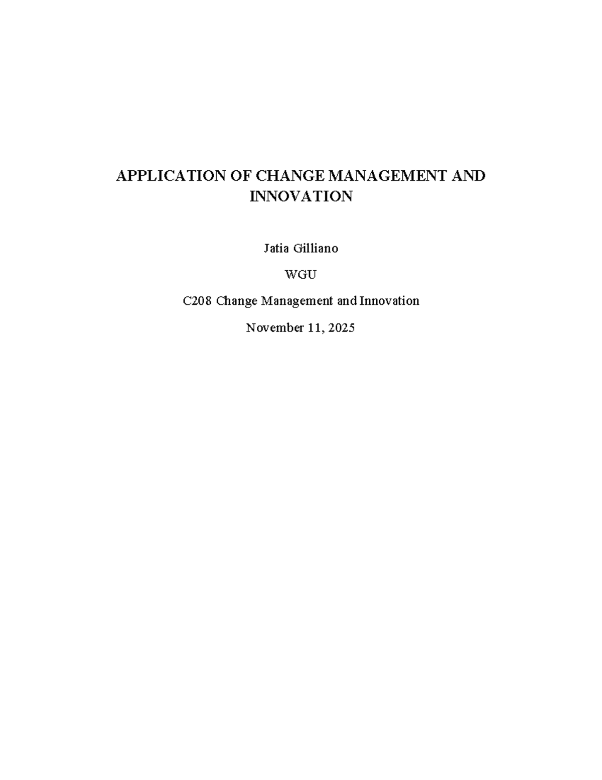 C208 Final Exam: Change Management & Innovation at TGI Fridays - Studocu