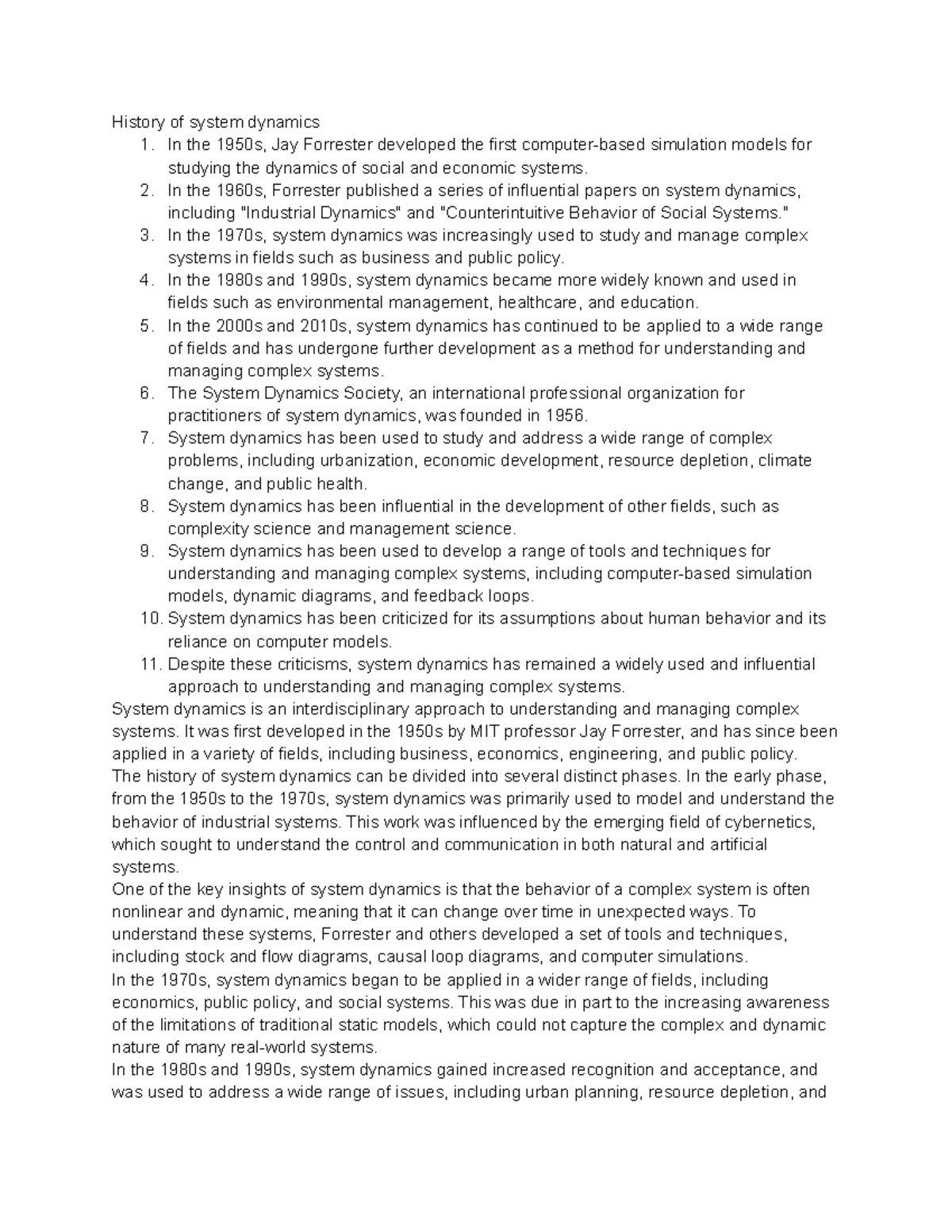 HIST 301: Overview of the History of System Dynamics - Studocu