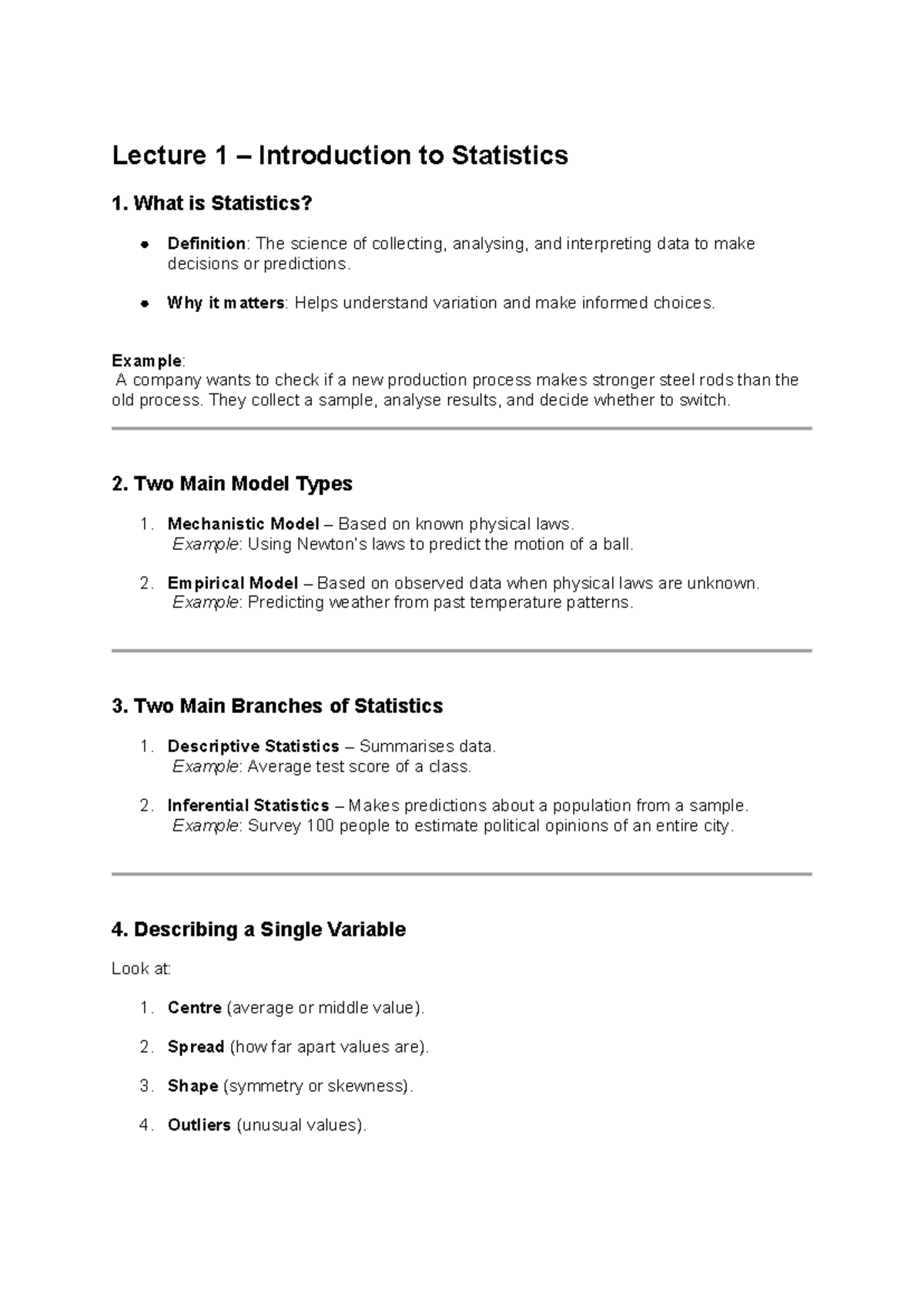 Maths 2 Lecture Notes: Introduction to Statistics and Models - Studocu