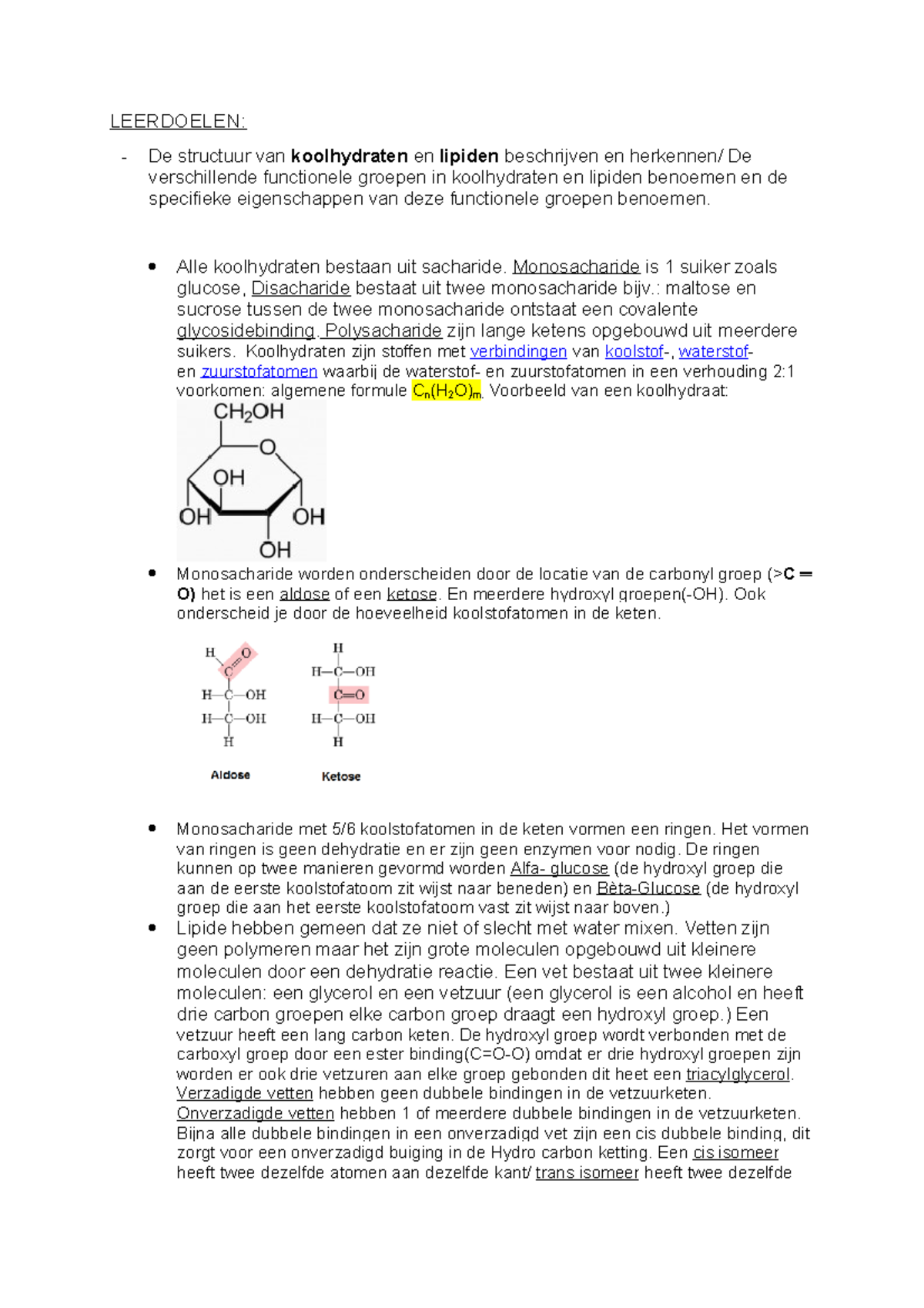 Leerdoelen Les 1: Structuur van Koolhydraten en Lipiden uitleggen ...