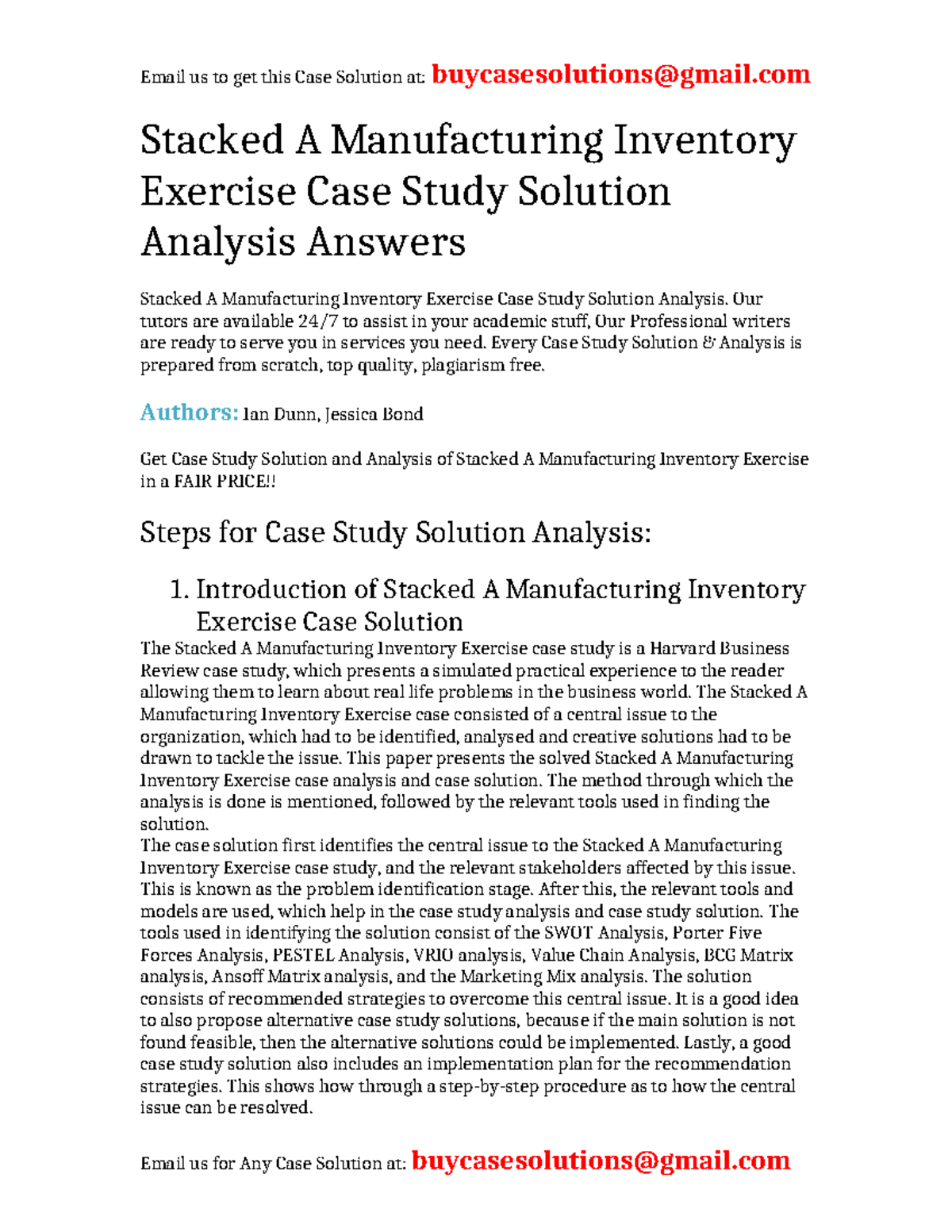 Case Solution Stacked A Manufacturing Inventory Exercise - Stacked A Manufacturing Inventory ...
