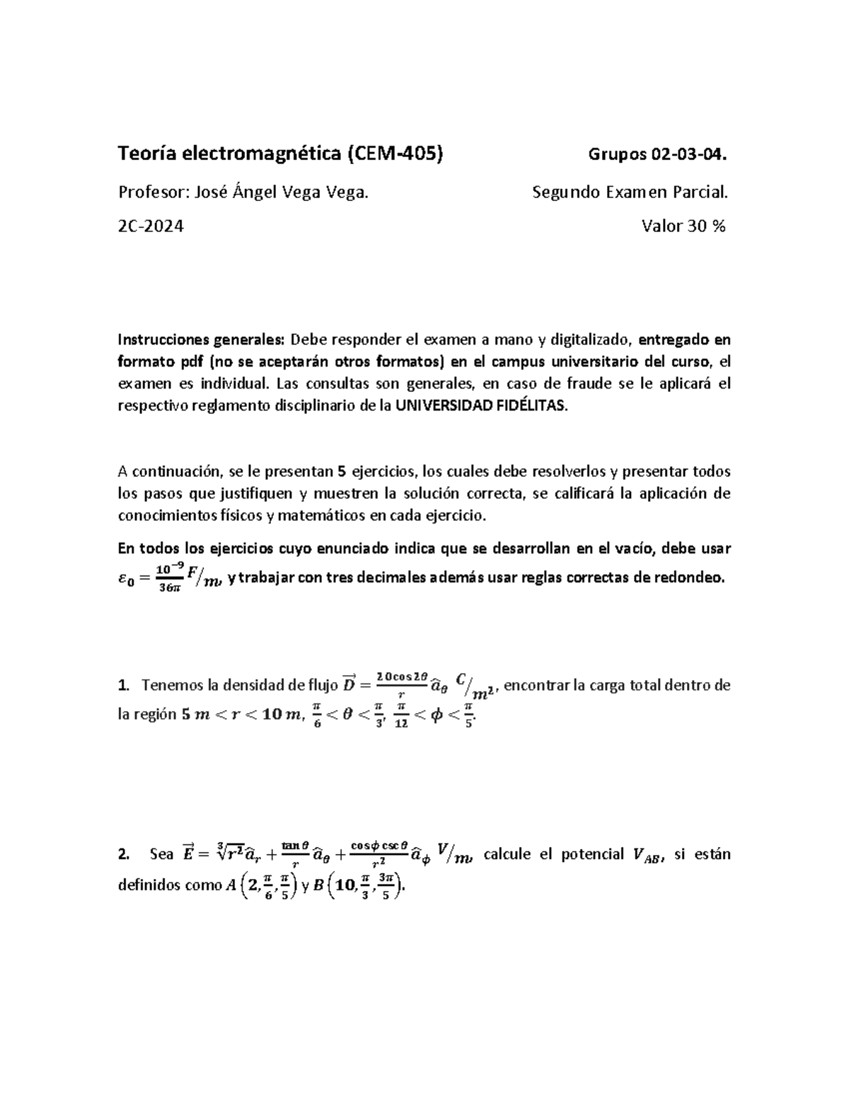 TEM-P2-2C-2024-G 02-03-04- Teoría electromagnética(CEM-405) - Teoría ...