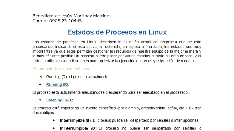 Estados de Procesos en Linux: Análisis y Gestión Eficiente - Studocu