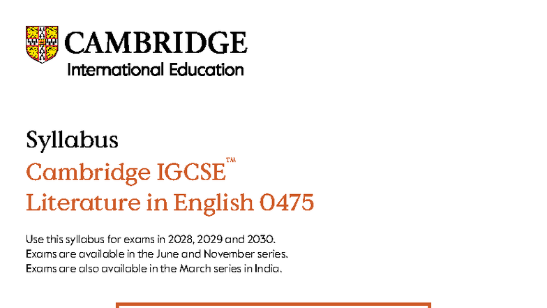 Cambridge IGCSE Literature in English 0475 Syllabus for 2028-2030 - Studocu