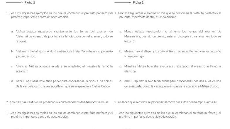 Ficha 2 - Ejemplos de Pretérito Perfecto e Imperfecto en Matemática ...