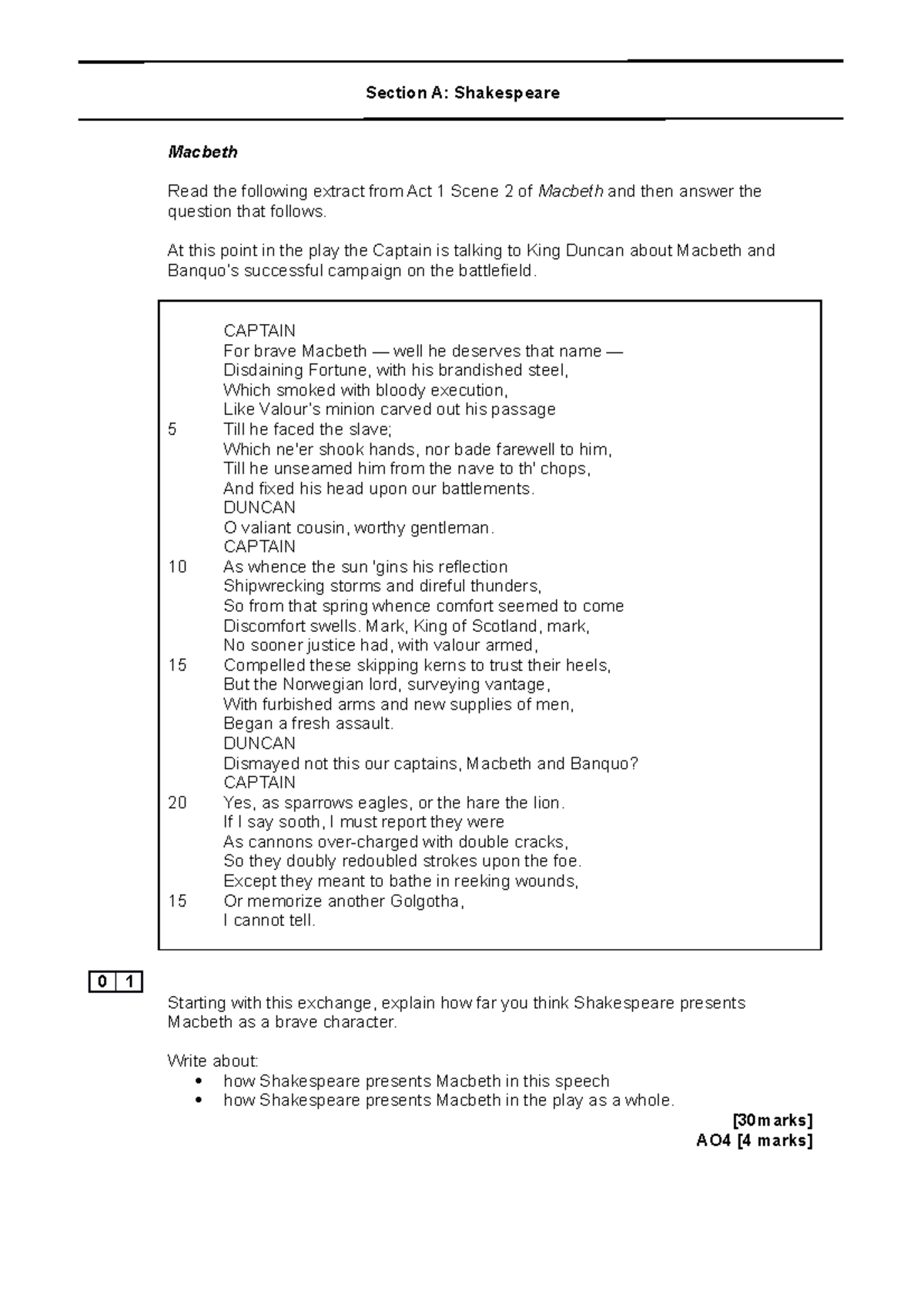 Macbeth (ENGL101) - Exam Qs: Character Analysis Practice on Bravery ...