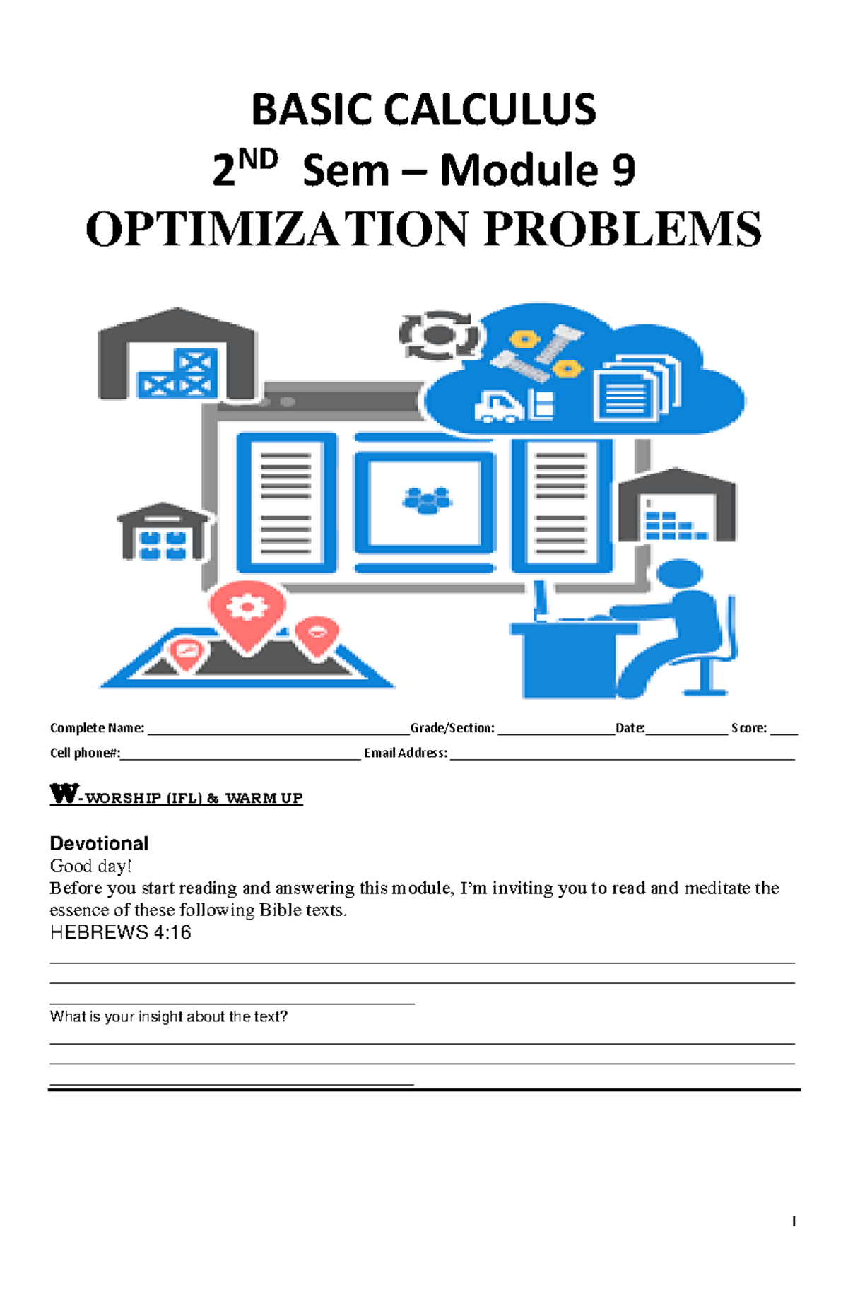Basic Calculus 2nd-Sem-Module-9 Optimization Problems - BASIC CALCULUS 2 ND Sem – Module 9 - Studocu