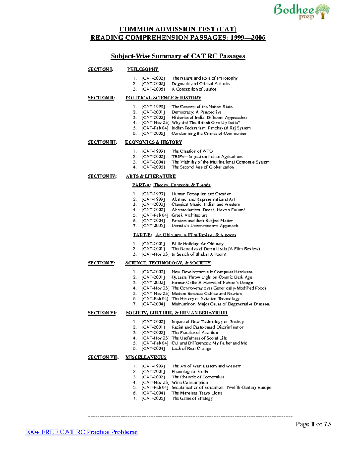 RC Passages Practice Questions - Page 1 of 73 COMMON ADMISSION TEST ...