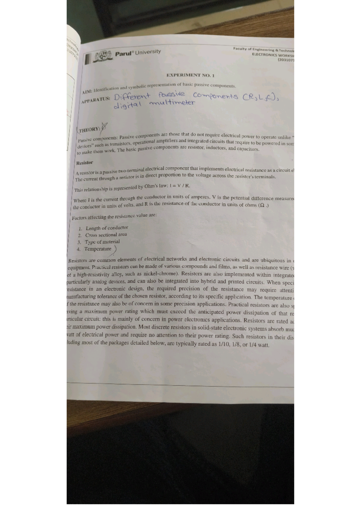 Electronics Workshop (203107152): Lab Manual on Passive Components and ...