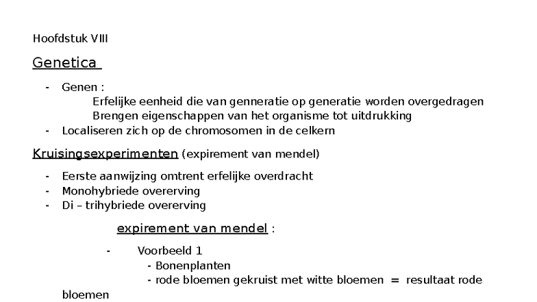 Samenvatting Hoofdstuk VIII Genetica en Erfelijkheid - Studocu