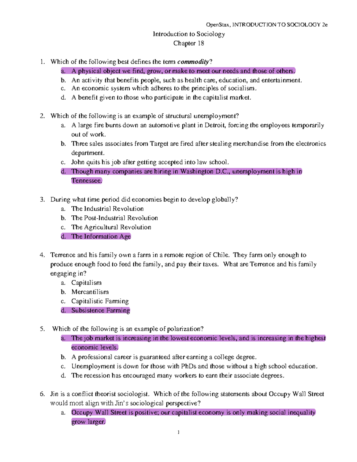 Chapter 18 Quiz - Sociology 2e Exam Questions - Studocu