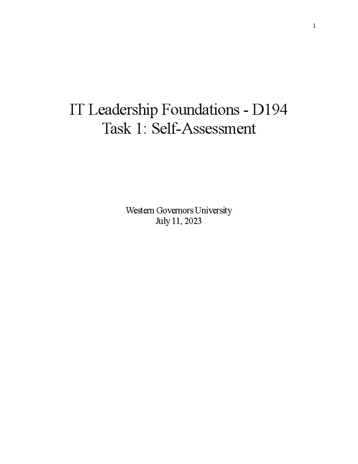D194 IT Leadership Foundations - Self-Assessment Task 1 Insights - Studocu