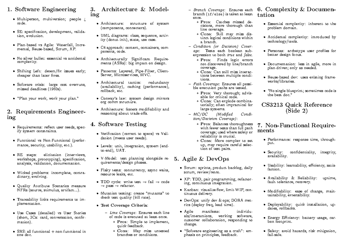 CS3213 Software Engineering Study Cheatsheet for 2025 - Studocu