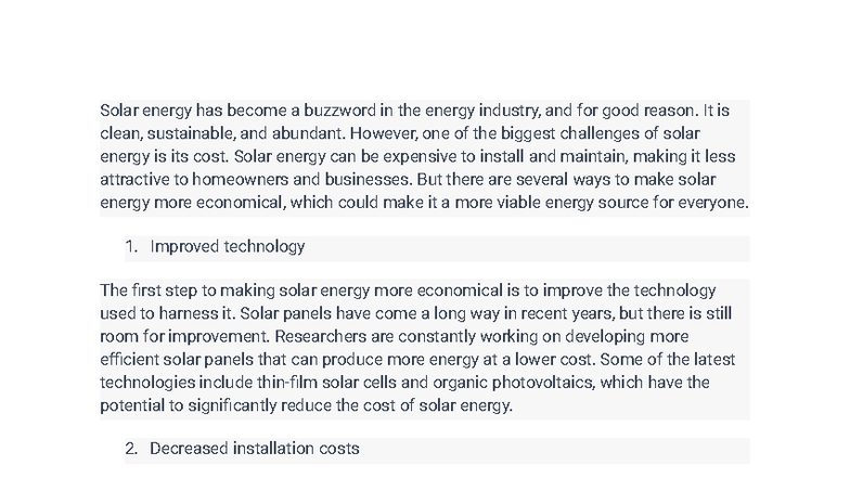 Solar Energy Economics: Enhancing Affordability & Viability - Studocu