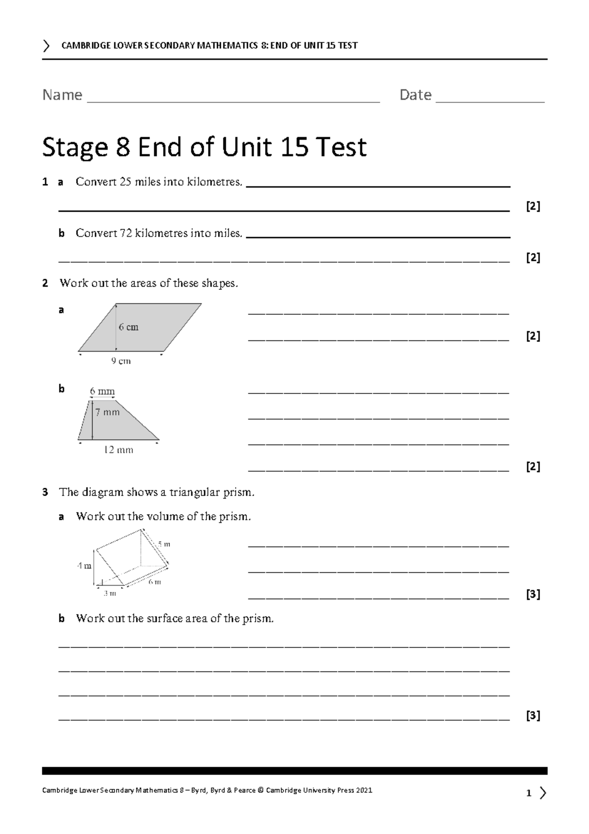 709686921 Stage 8 Cambridge Lower Secondary Math Unit 15 Test - Studocu