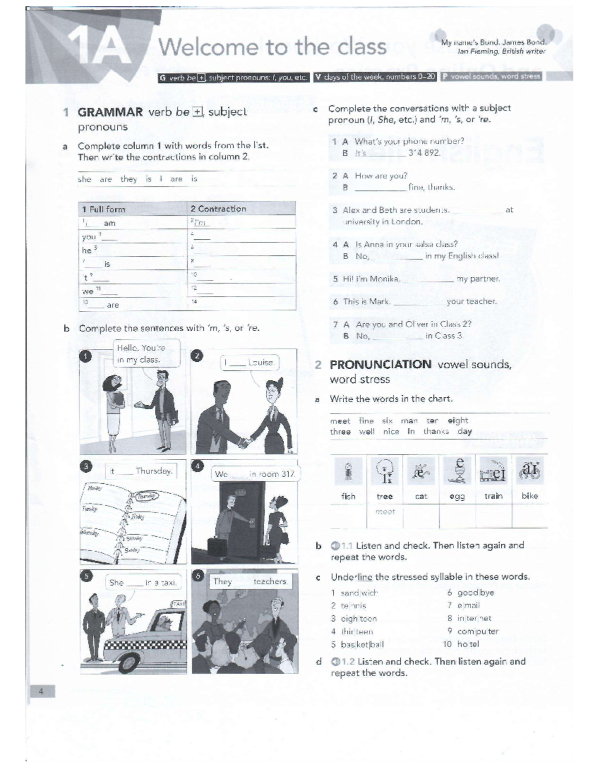 1A English Class: Subject Pronouns, Vocabulary & Grammar Notes - Studocu