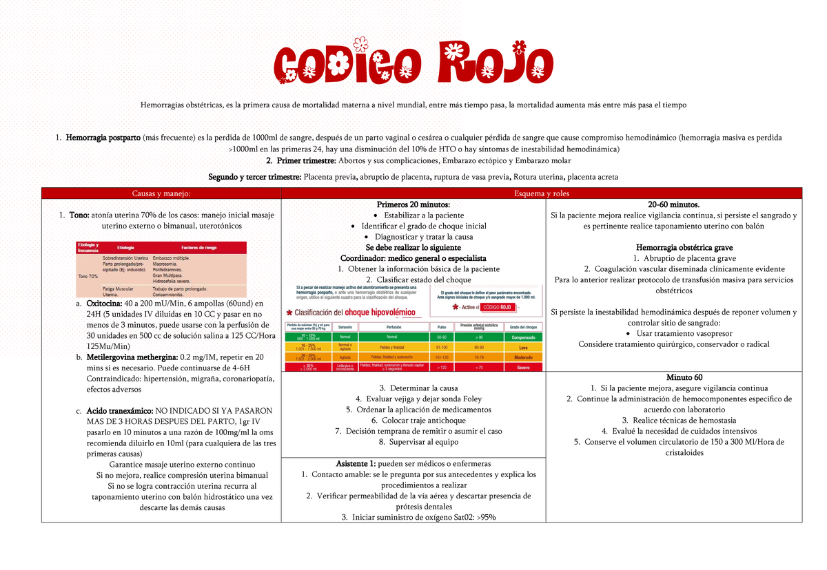 Hemorragias Obstétricas: Manejo y Protocolo de Código Rojo - Studocu